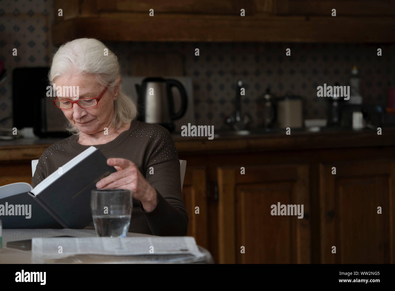 Senior woman reading diary Stock Photo - Alamy