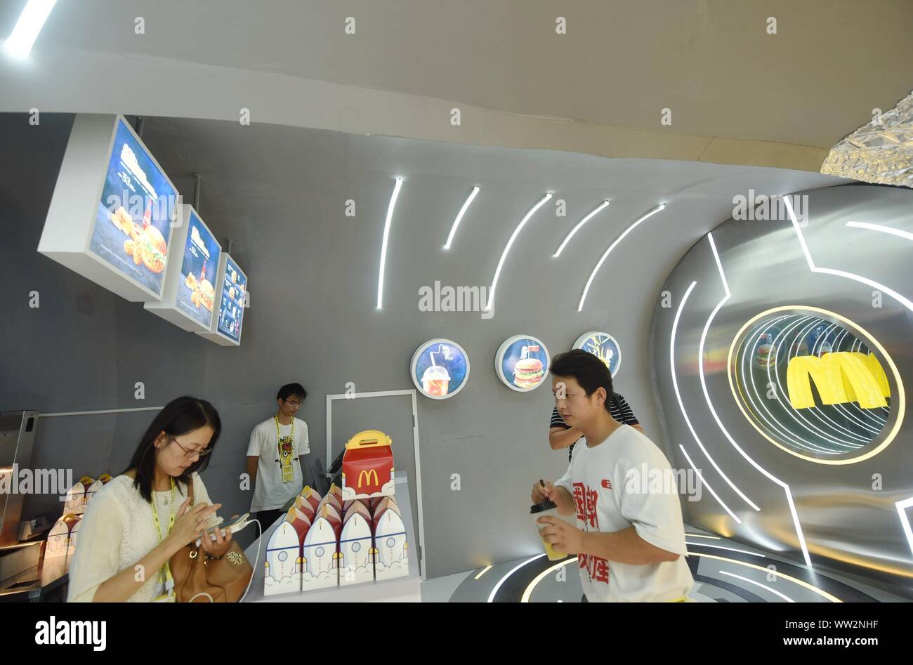 People visit the carrier rocket-themed restaurant, part of the upcoming ...