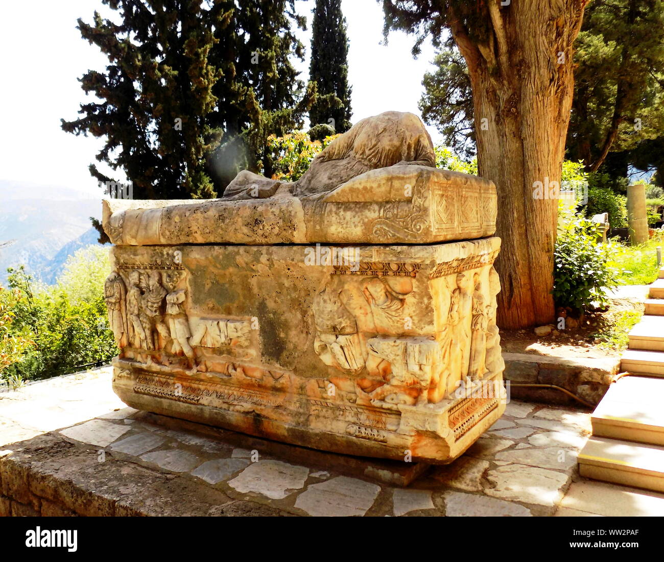 ancient, archeological, place, Delphi, Greece, old, marble, statues ...