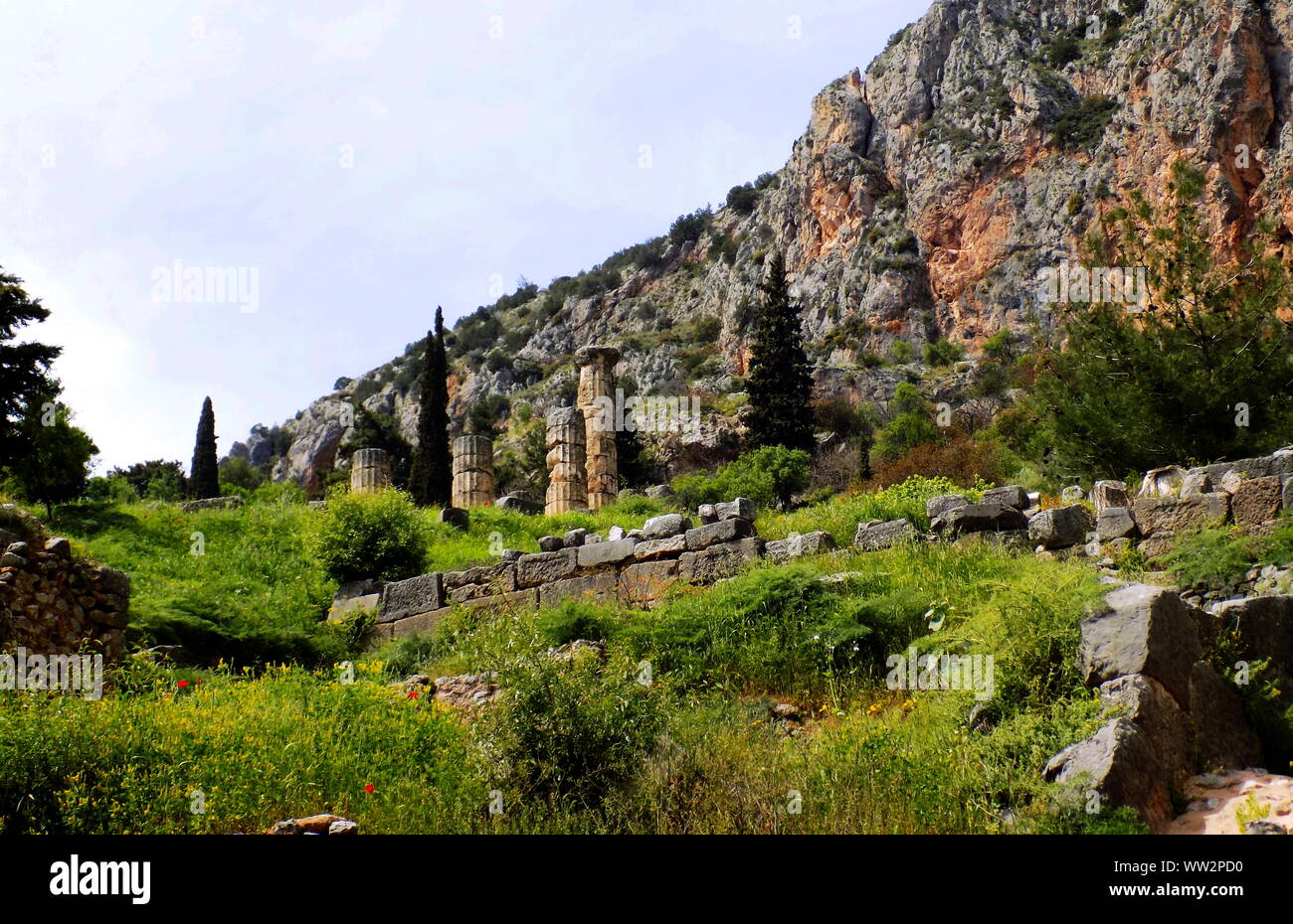ancient, archeological, place, Delphi, Greece, old, marble, statues ...