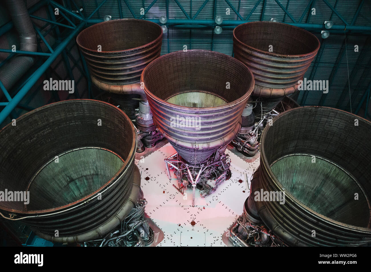 Saturn V rocket engine exhibit. Kennedy Space Center, Florida Stock ...