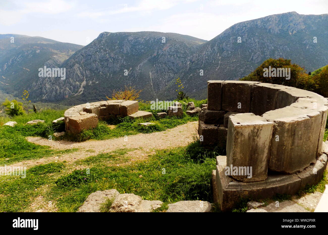 ancient, archeological, place, Delphi, Greece, old, marble, statues ...