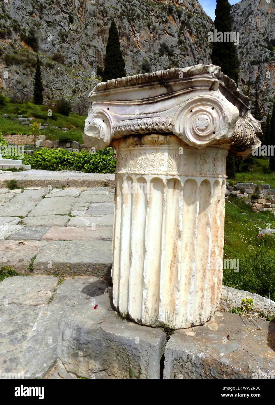 ancient, archeological, place, Delphi, Greece, old, marble, statues ...