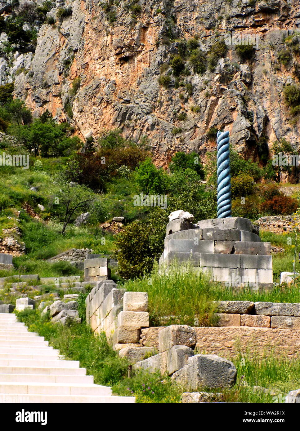 ancient, archeological, place, Delphi, Greece, old, marble, statues ...
