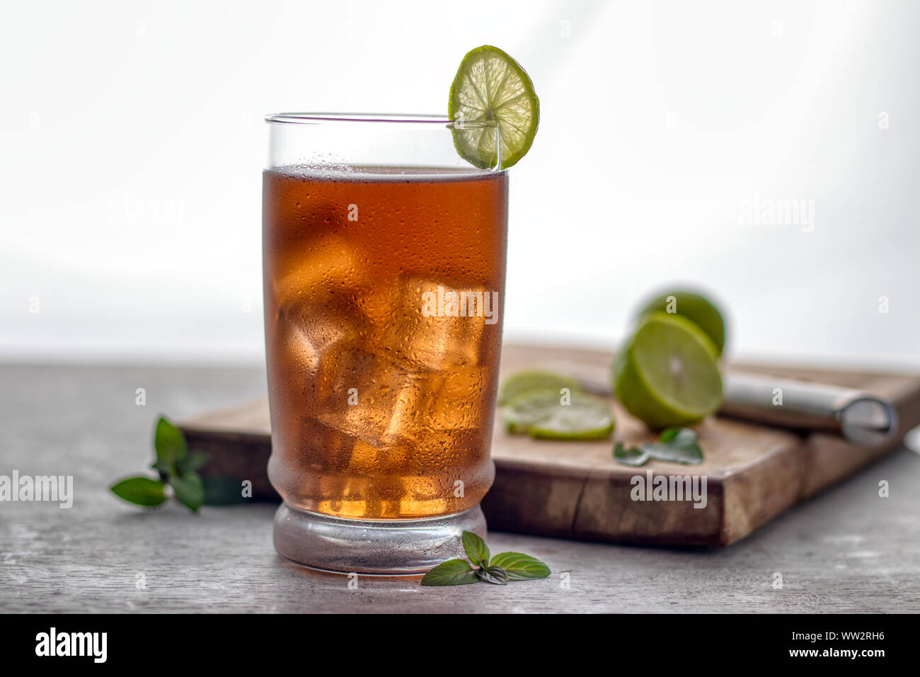 Delicious freshly made home cold ice tea, over a white background Stock ...