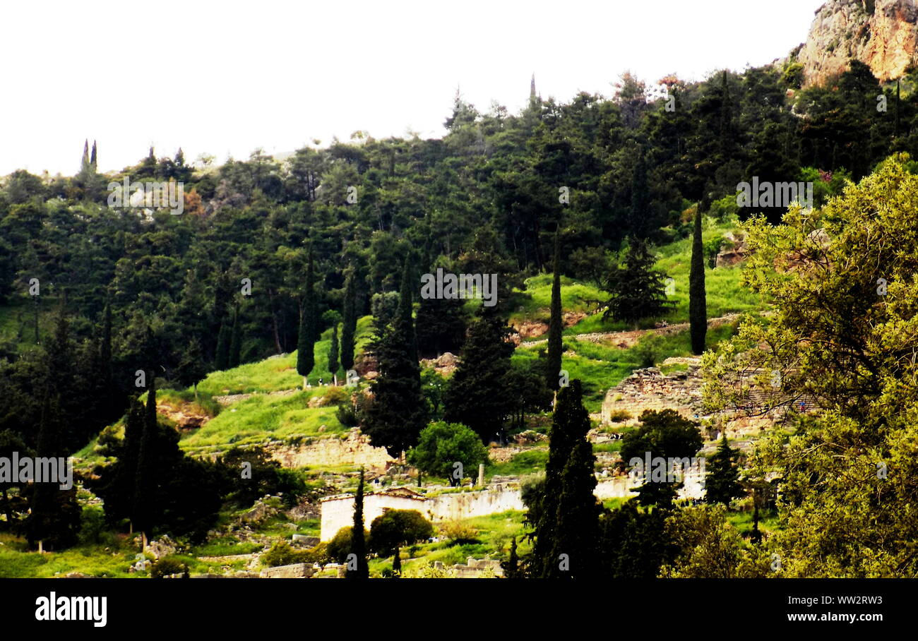 ancient, archeological, place, Delphi, Greece, old, marble, statues ...
