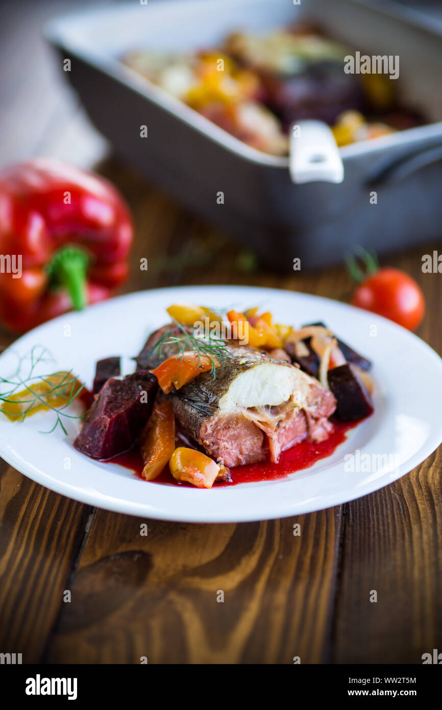 fish stew with beets and other vegetables in a plate Stock Photo - Alamy