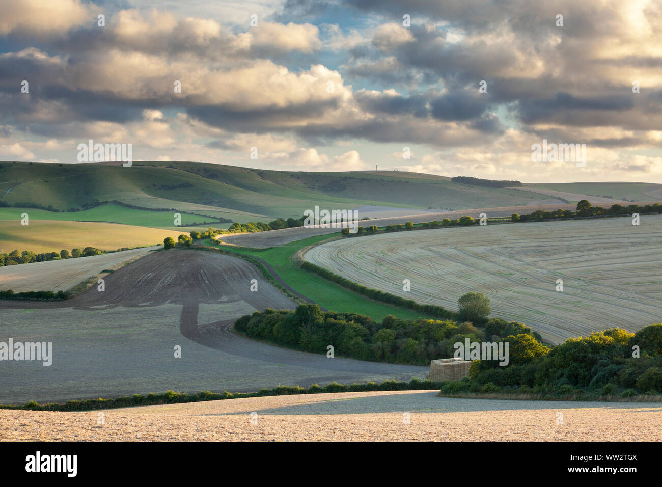 The rolling hills of the South Downs National Park near Lewes in East ...