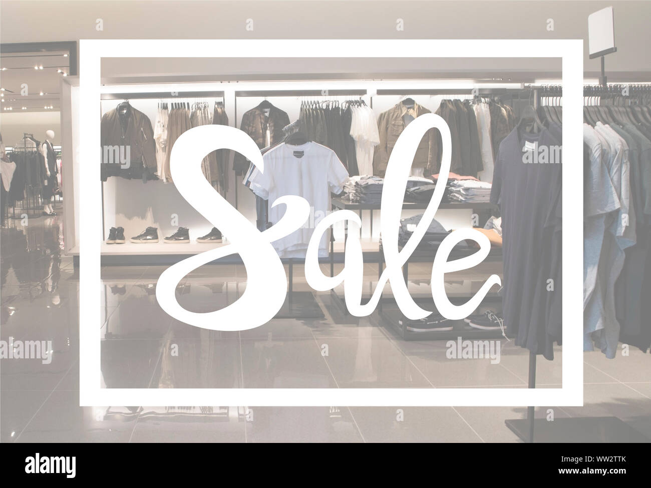 Sale text banner sign over men clothing store. Fashion modern style ...