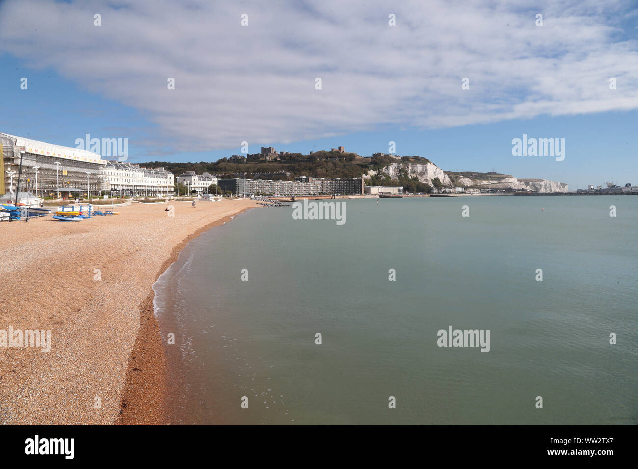 Dover Castle and White Cliffs from the new Western Docks Pier in Dover ...