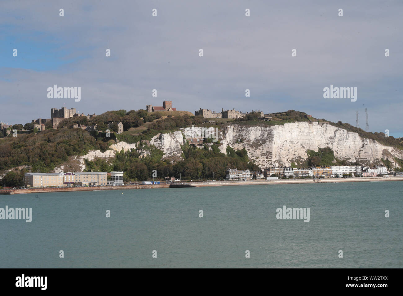 Dover Castle and White Cliffs from the new Western Docks Pier in Dover ...