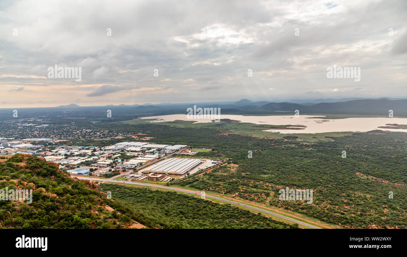 Aerial view of rapidly sprawling Gaborone city spread out over the ...