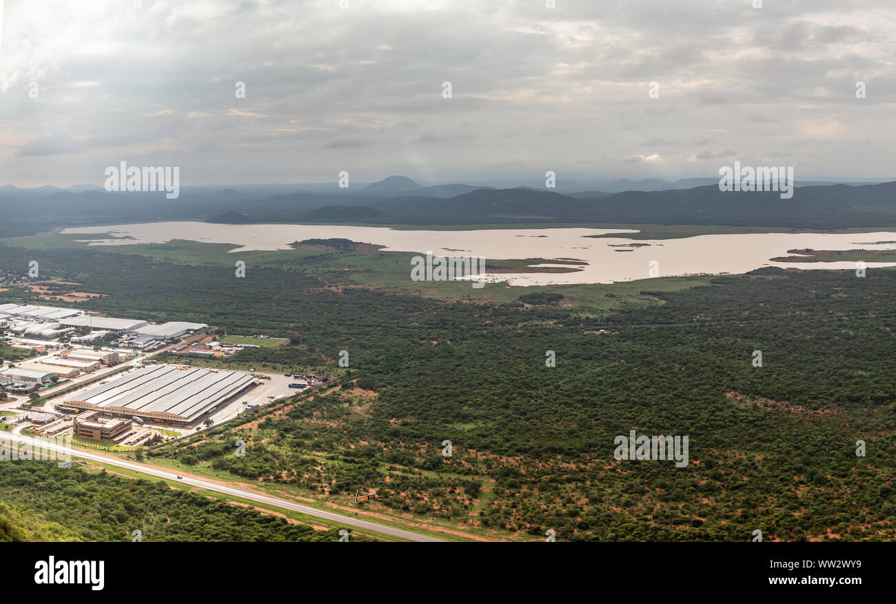 Aerial panoramic view of suburbs of Gaborone city surrounded by ...