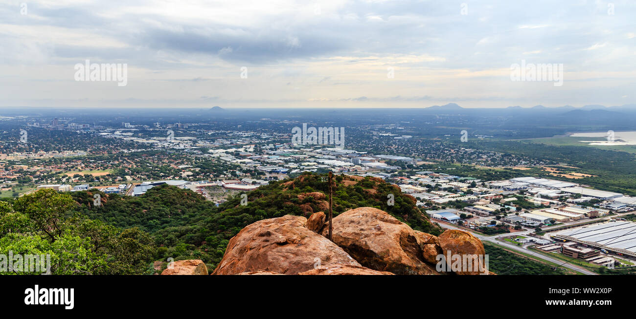 Aerial view of rapidly sprawling Gaborone city spread out over the ...