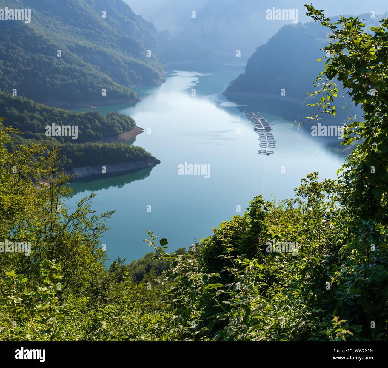 The famous Piva river canyon with its fantastic reservoir Piva Lake ...