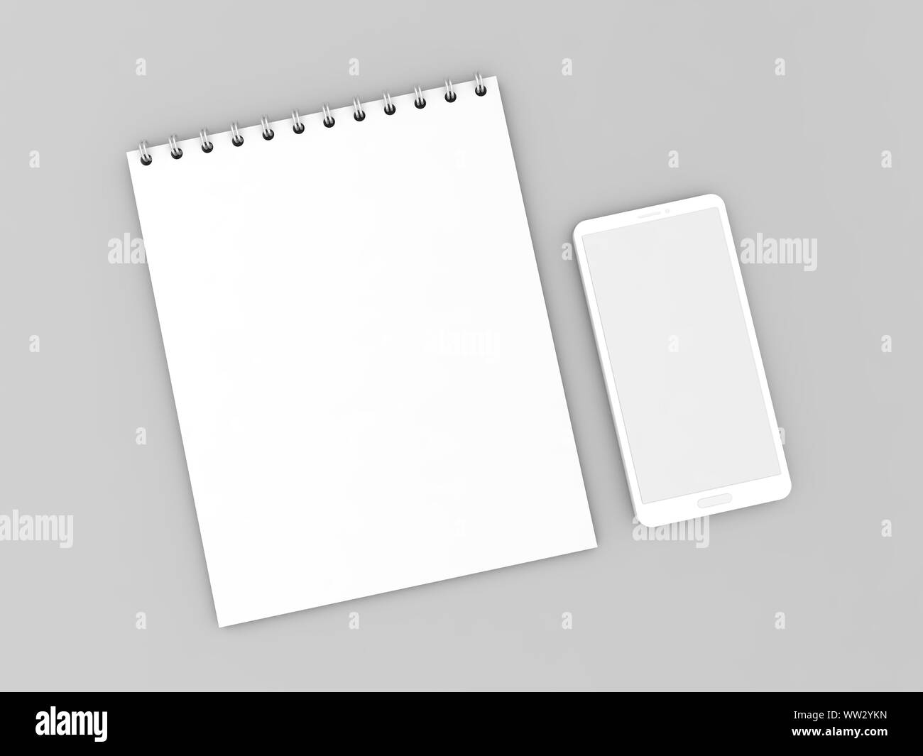 Notepad and mobile phone on a gray background. 3d render illustration ...