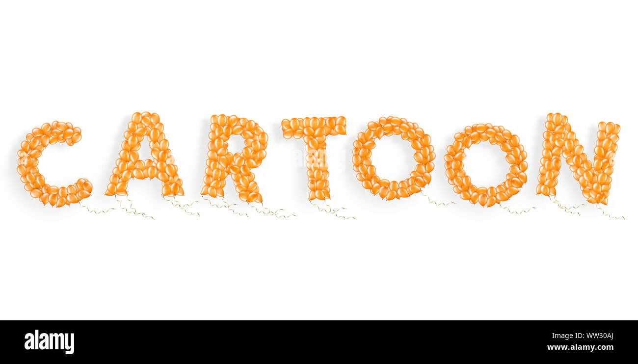 Word Cartoon made of flying helium balloon with ribbons, element of ...