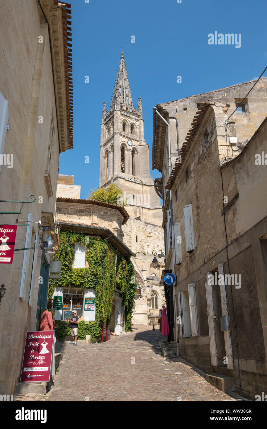 The centre of the historic Unesco listed town of Saint-Emilion in ...