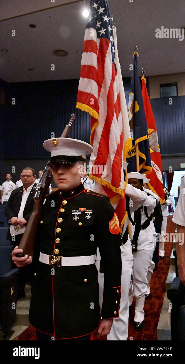 Yokosuka, Japan. 12th Sep, 2019. Color guards walk during a change of ...
