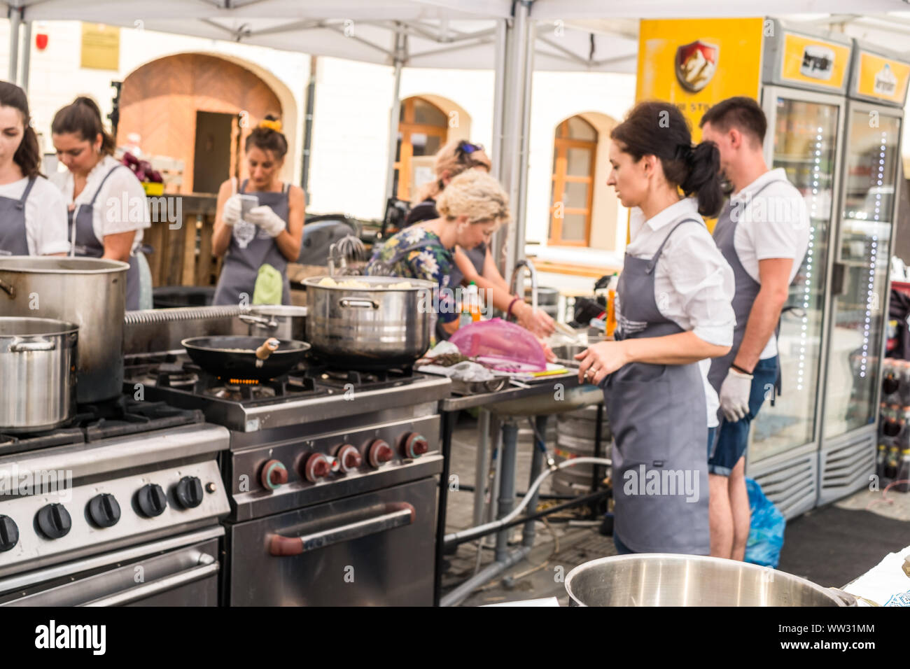 Sibiu, Romania - September 07, 2019. chefs preparing various dishes ...