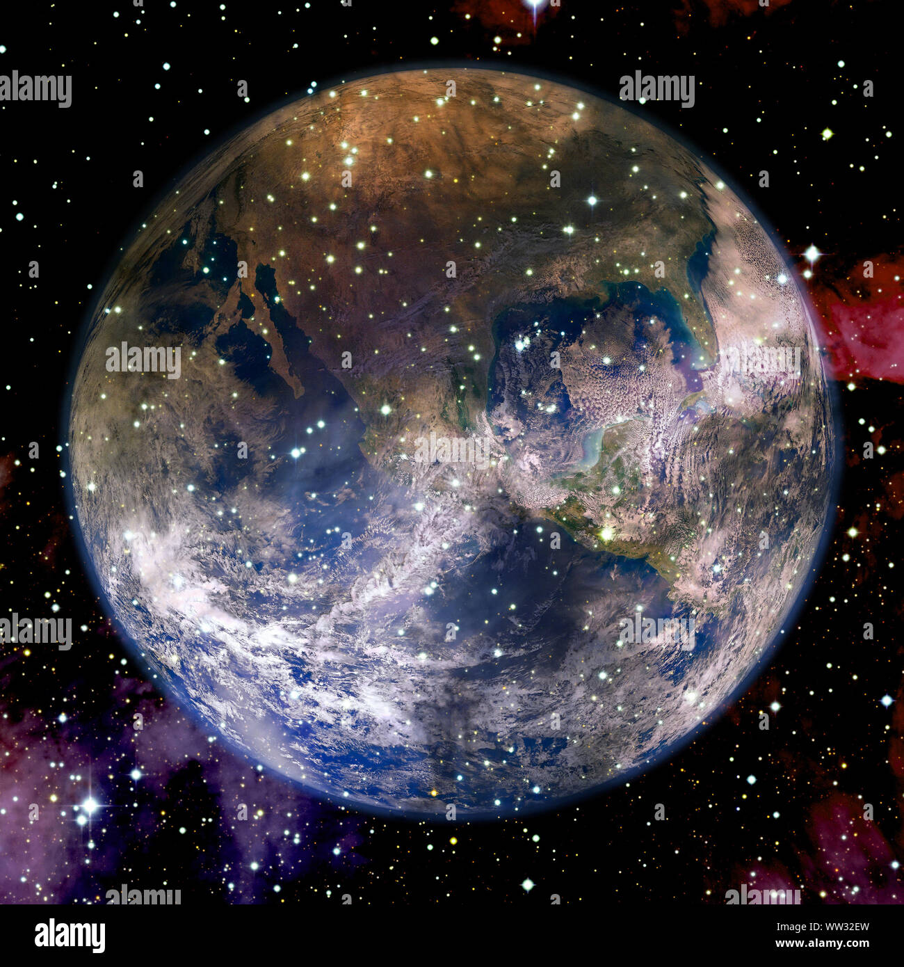 Planet Earth in deep space, cosmic landscape. Elements of this image ...