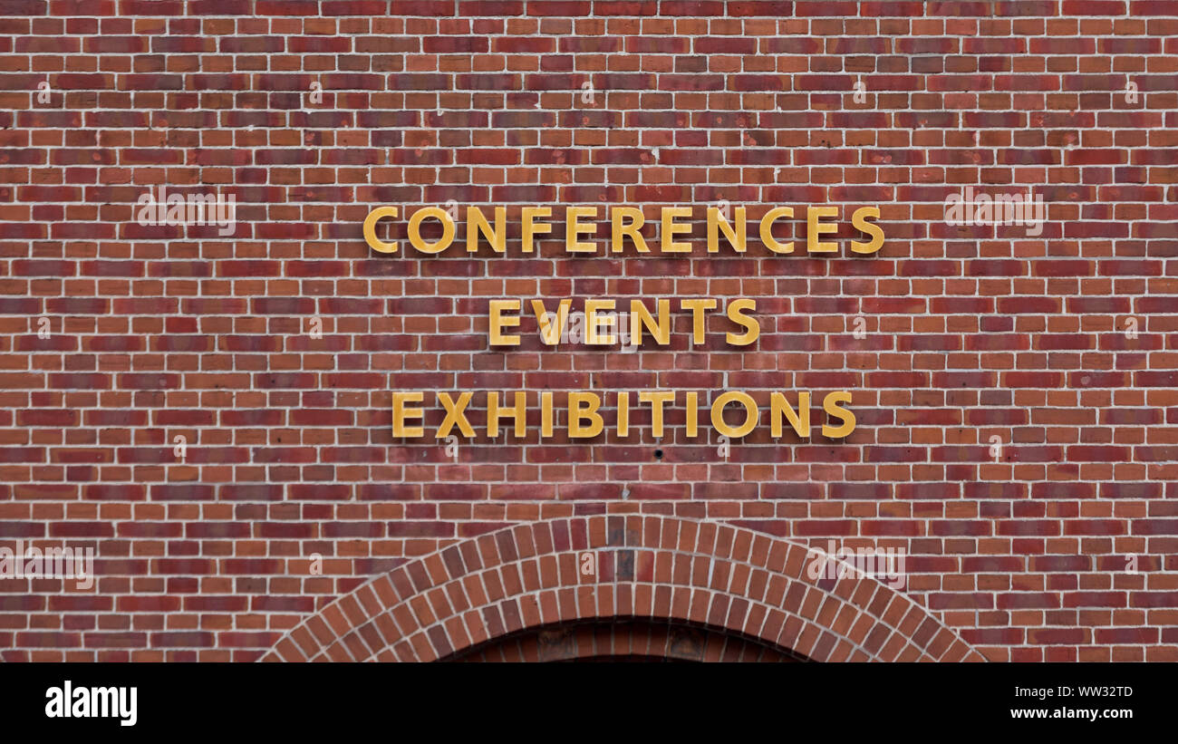 Golden Sign Conferences Events Exhibition at Bricks Wall Stock Photo ...