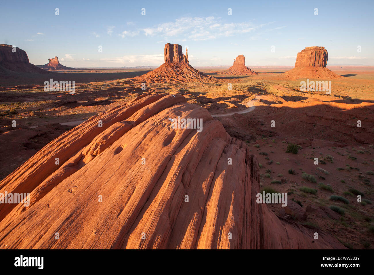 Clouds shade the iconic rock formations in Monument Valley, AZ Stock ...