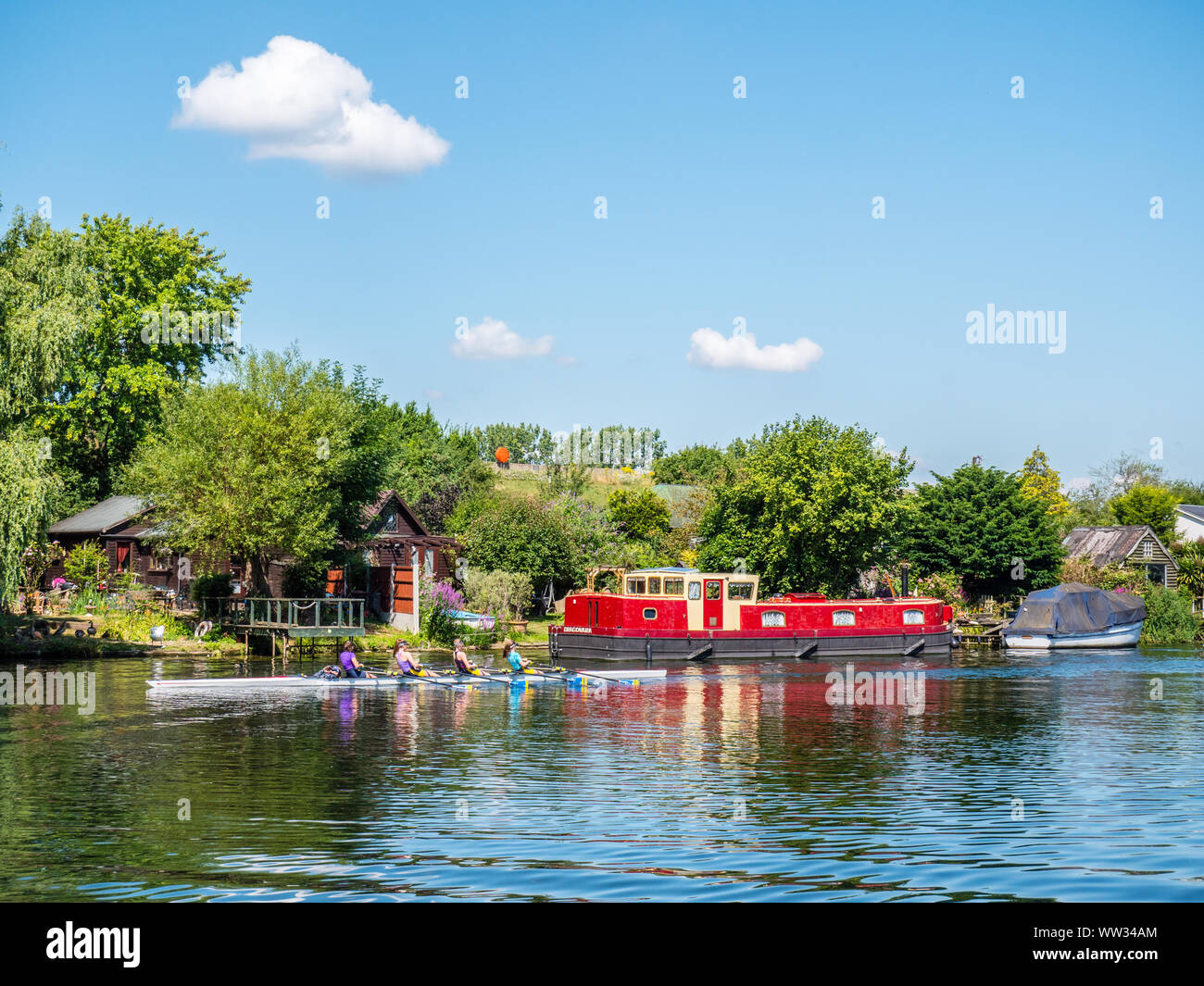 Viewed form the Thames Path, River Thames Landscape, Girls Rowing next ...