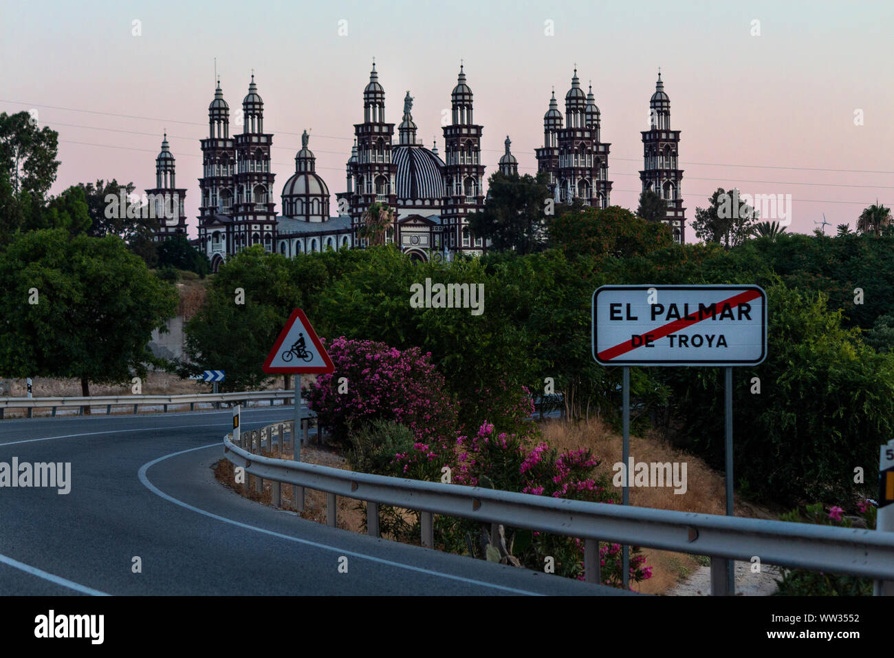 View of the Palmarian Basilica from the road with the poster of the ...