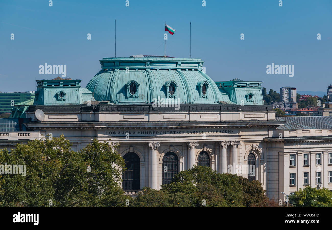 A picture of the main facade of the Sofia University St. Kliment ...