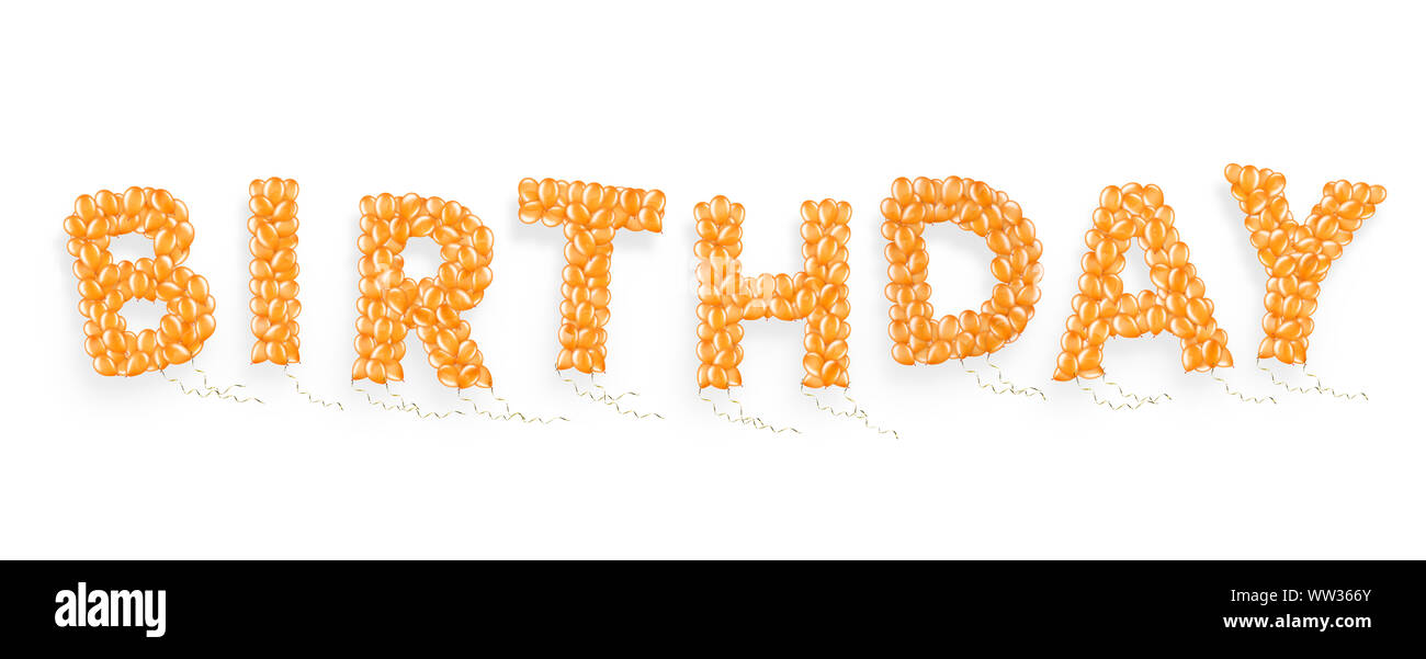 Word Birthday made of flying helium balloon with ribbons, element of ...