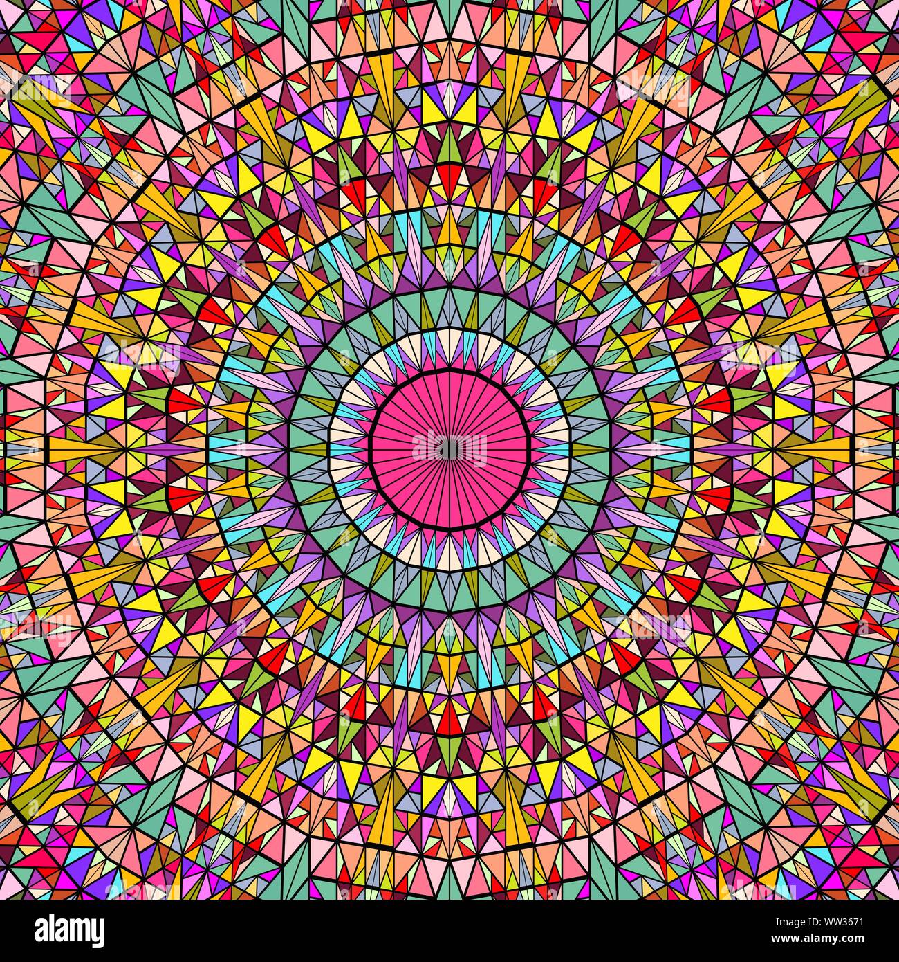 Colorful dynamic polygonal geometrical pattern mosaic mandala background - hypnotic circular ...