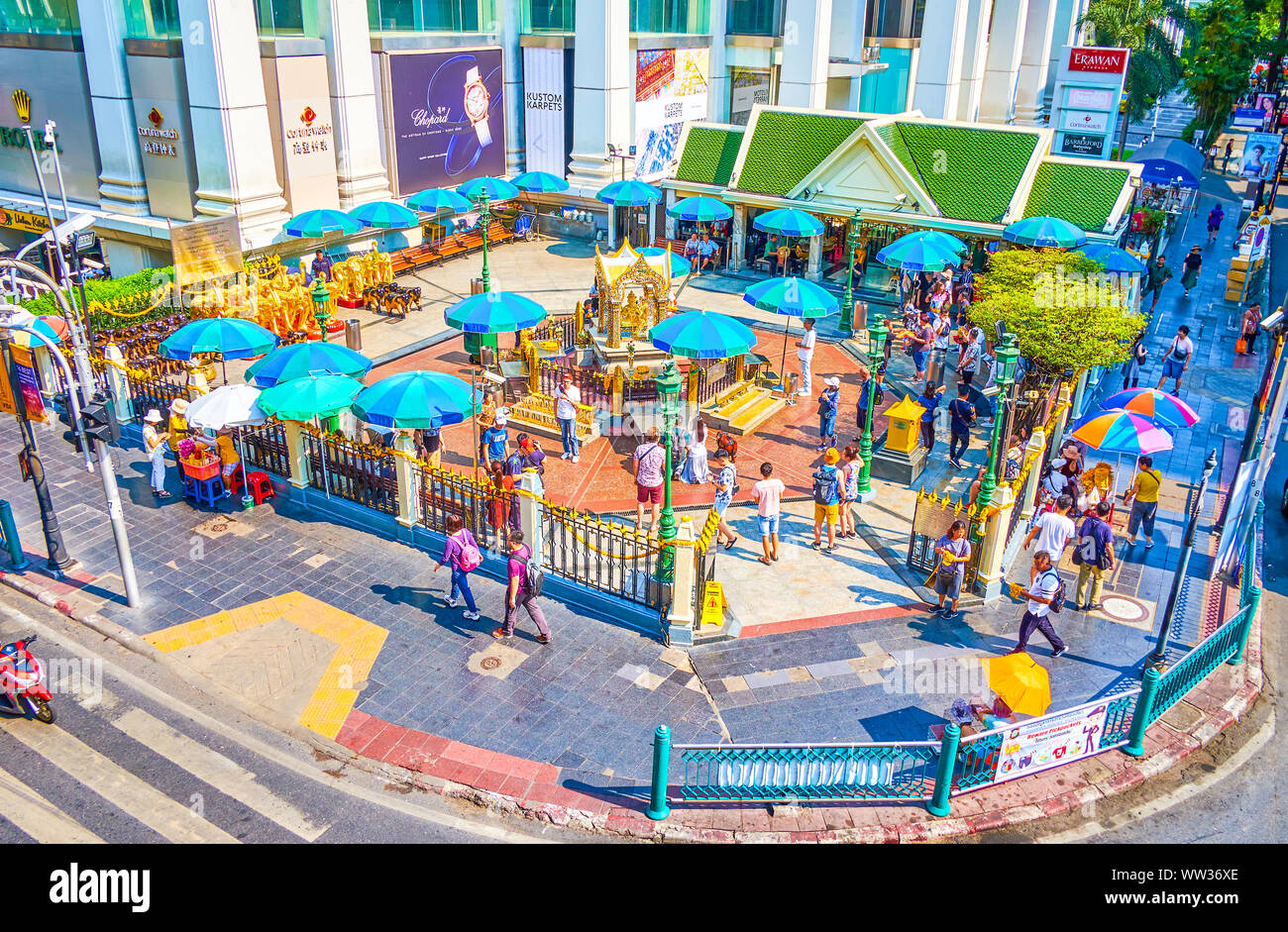 BANGKOK, THAILAND - APRIL 24, 2019: The Erawan Shrine is one of the ...