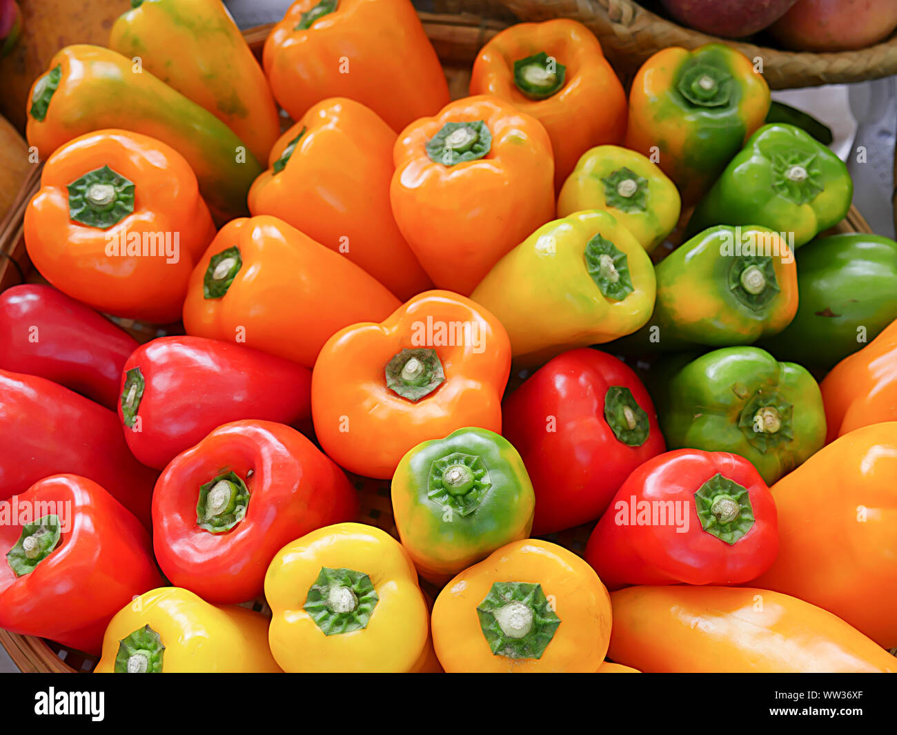 colorful bell peppers on the market Stock Photo - Alamy