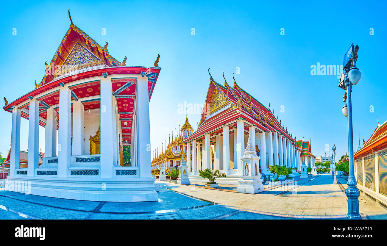 Panoramic view on the temples of Wat Ratchanatdaram complex surrounding ...