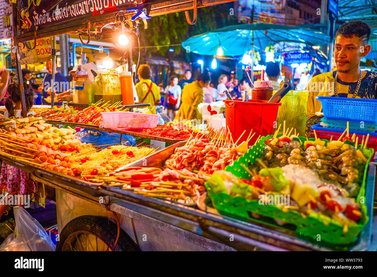 BANGKOK, THAILAND - APRIL 24, 2019: The small street food cart with ...