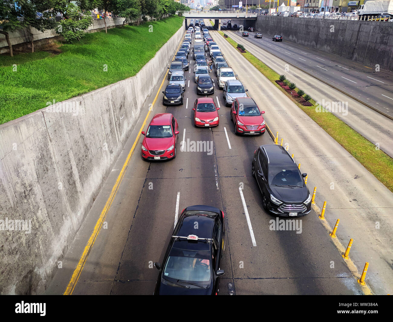 Traffic at the main highways Via expresa and Javier Prado at the ...