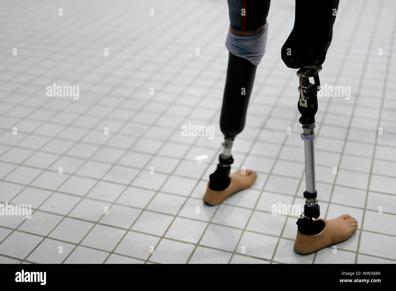 General view of swimmer prosthetics during the warm up during day four ...