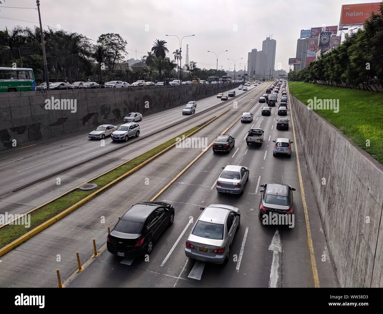 Traffic at the main highways Via expresa and Javier Prado at the ...