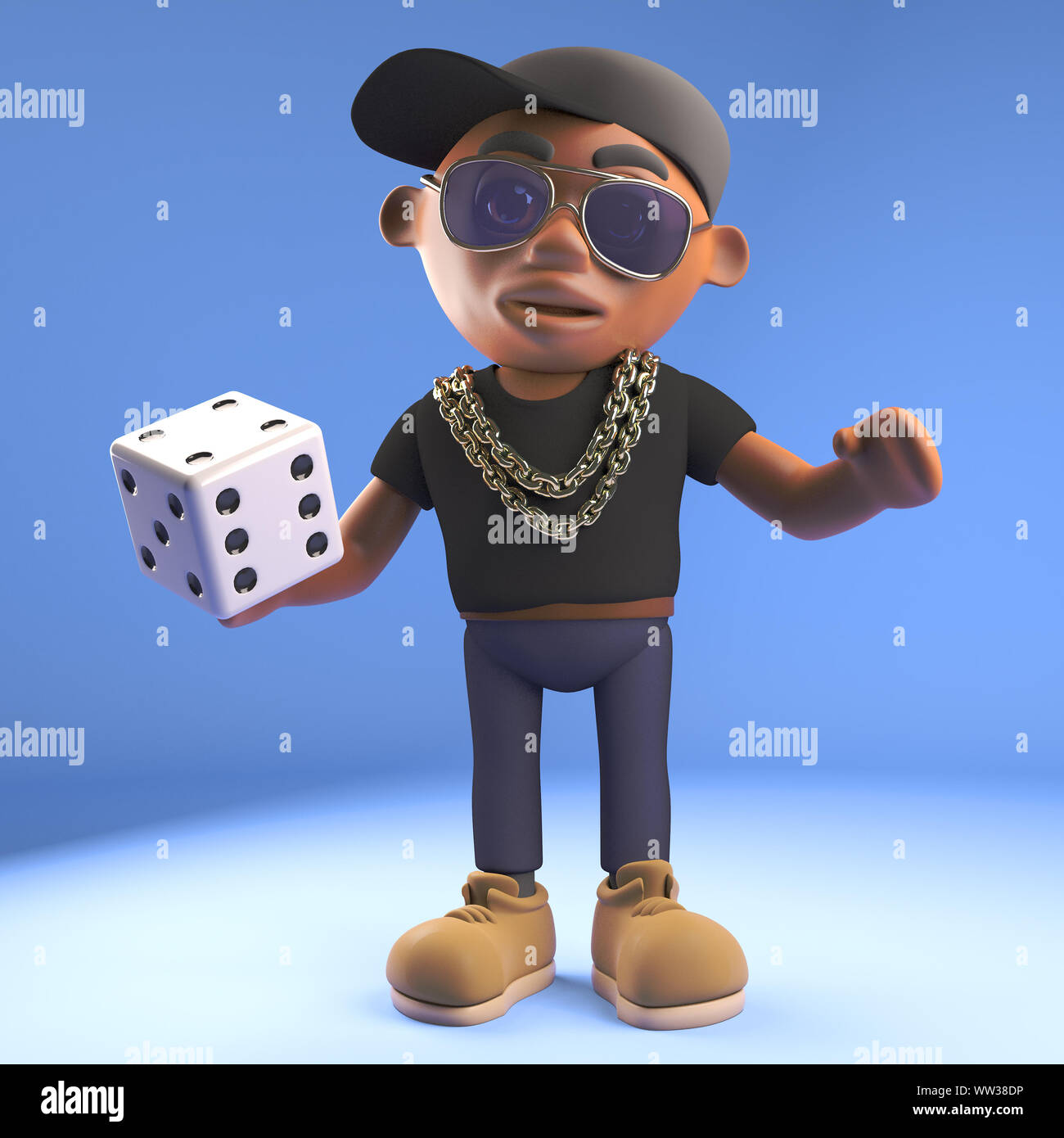 Cool black hiphop rapper in baseball cap ready to throw a dice, 3d ...