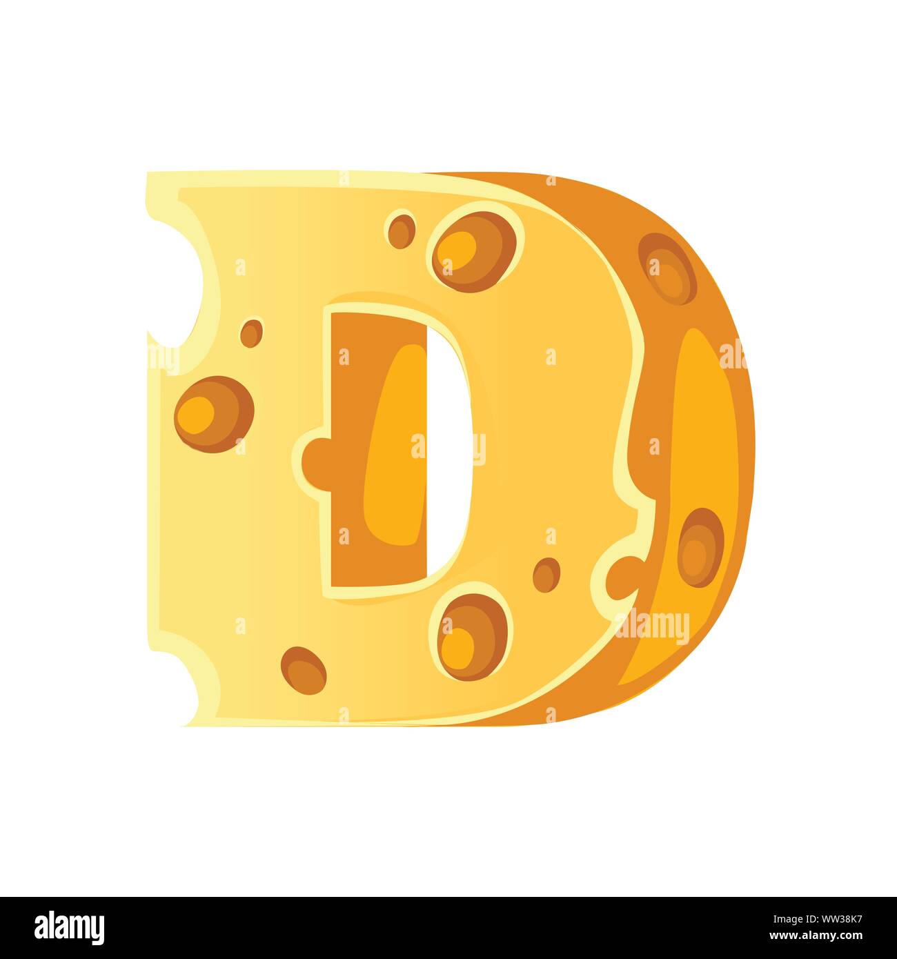 Cheese letter D style cartoon food design flat vector illustration ...