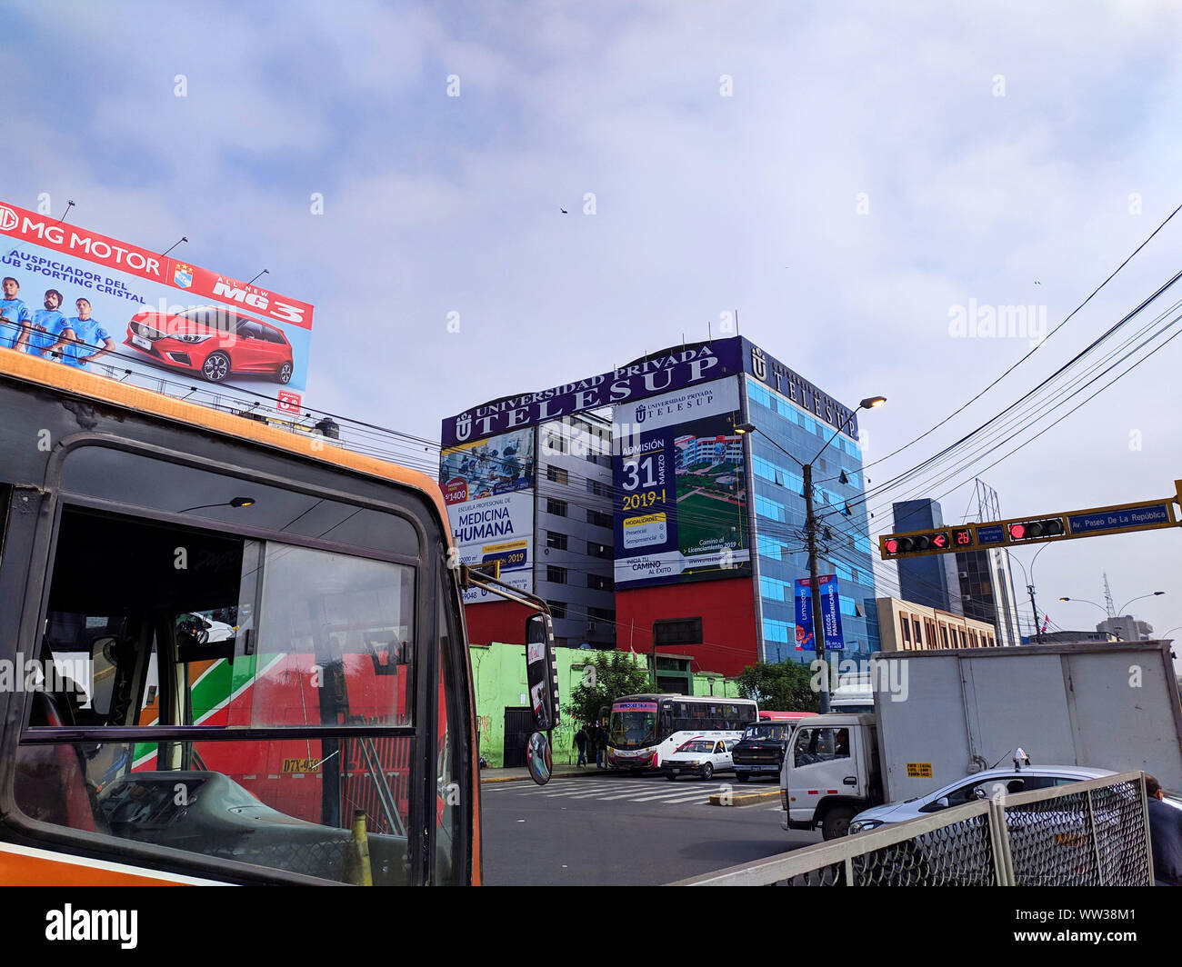 Traffic at the main highways Via expresa and Javier Prado at the ...