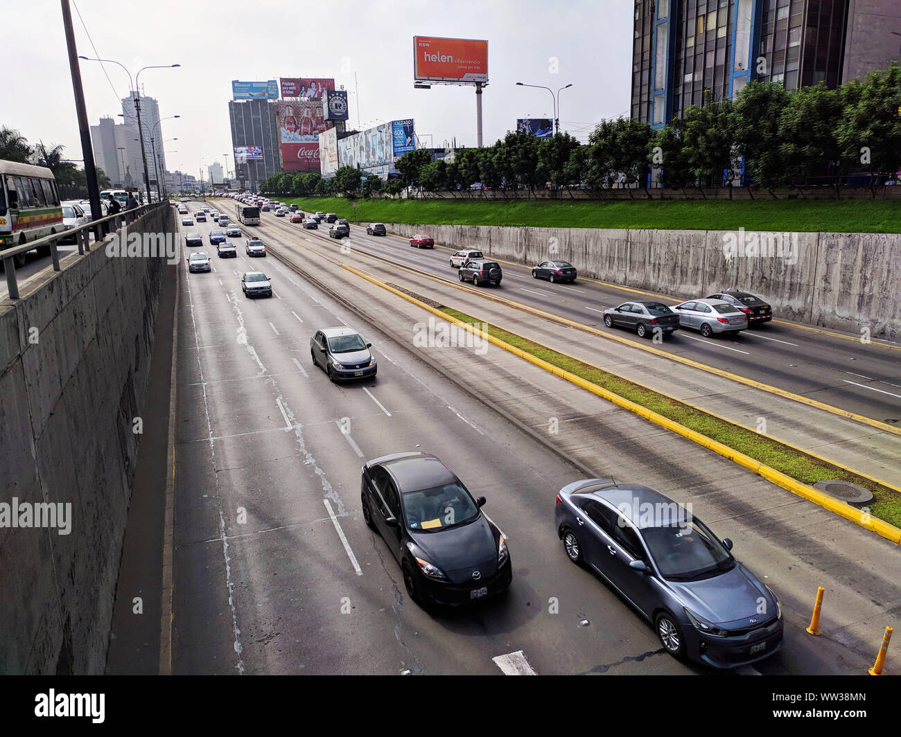 Traffic at the main highways Via expresa and Javier Prado at the ...