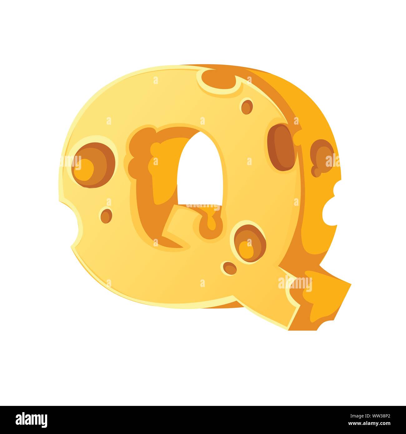 Cheese letter Q style cartoon food design flat vector illustration ...