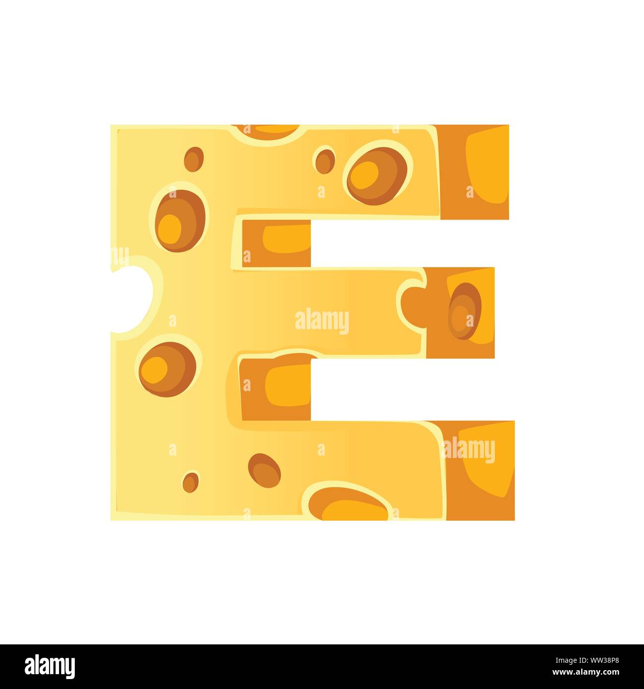 Cheese letter E style cartoon food design flat vector illustration ...