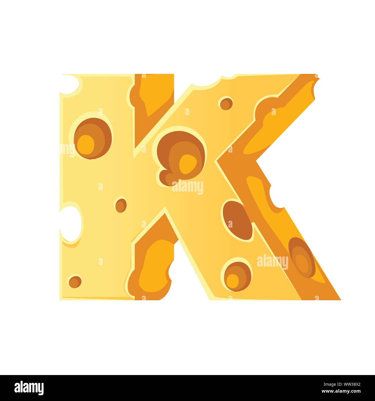 Cheese letter K style cartoon food design flat vector illustration ...