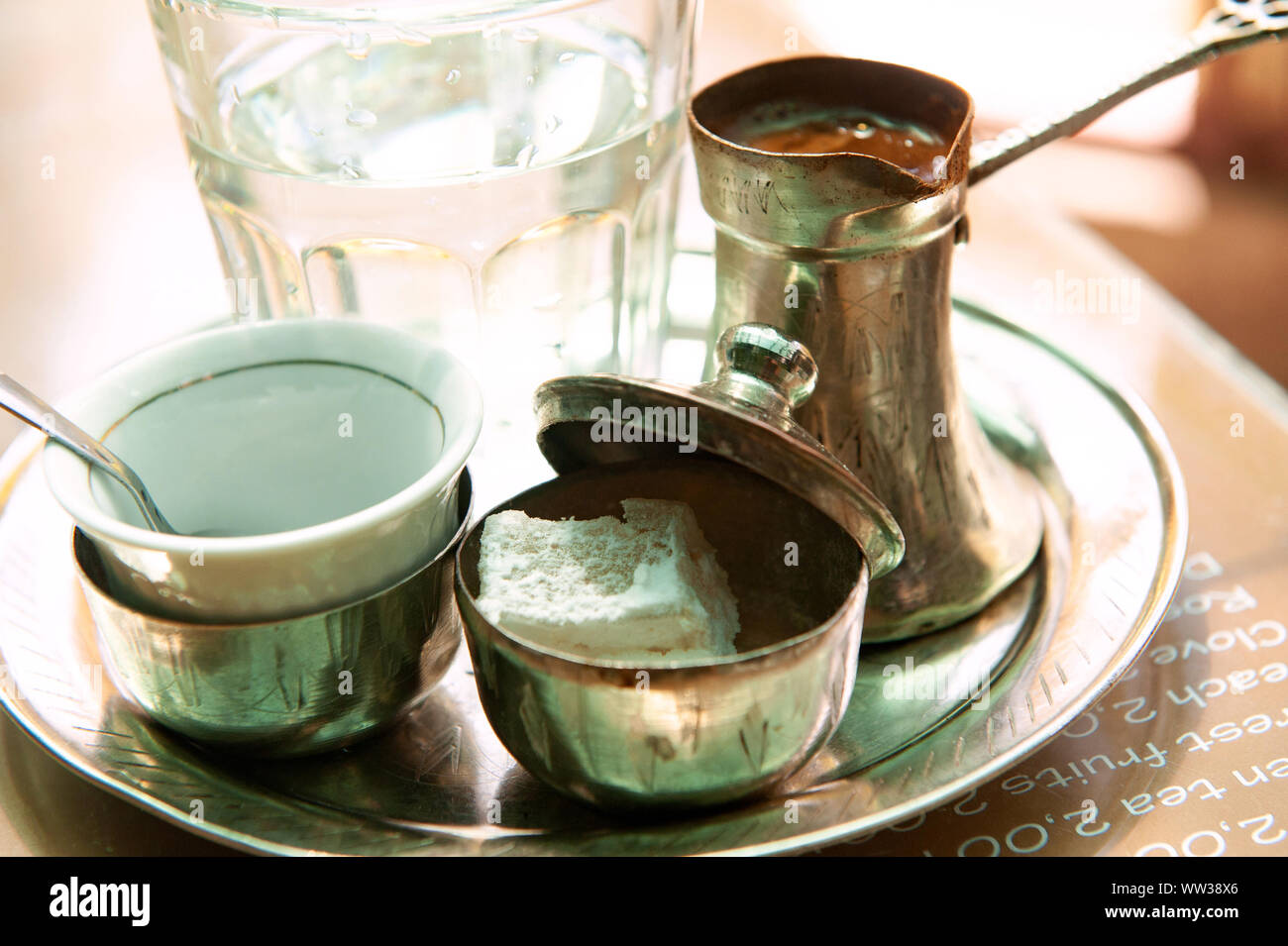 Traditional Bosnian coffee being served in a Sarajevo Café, Bosnia and ...