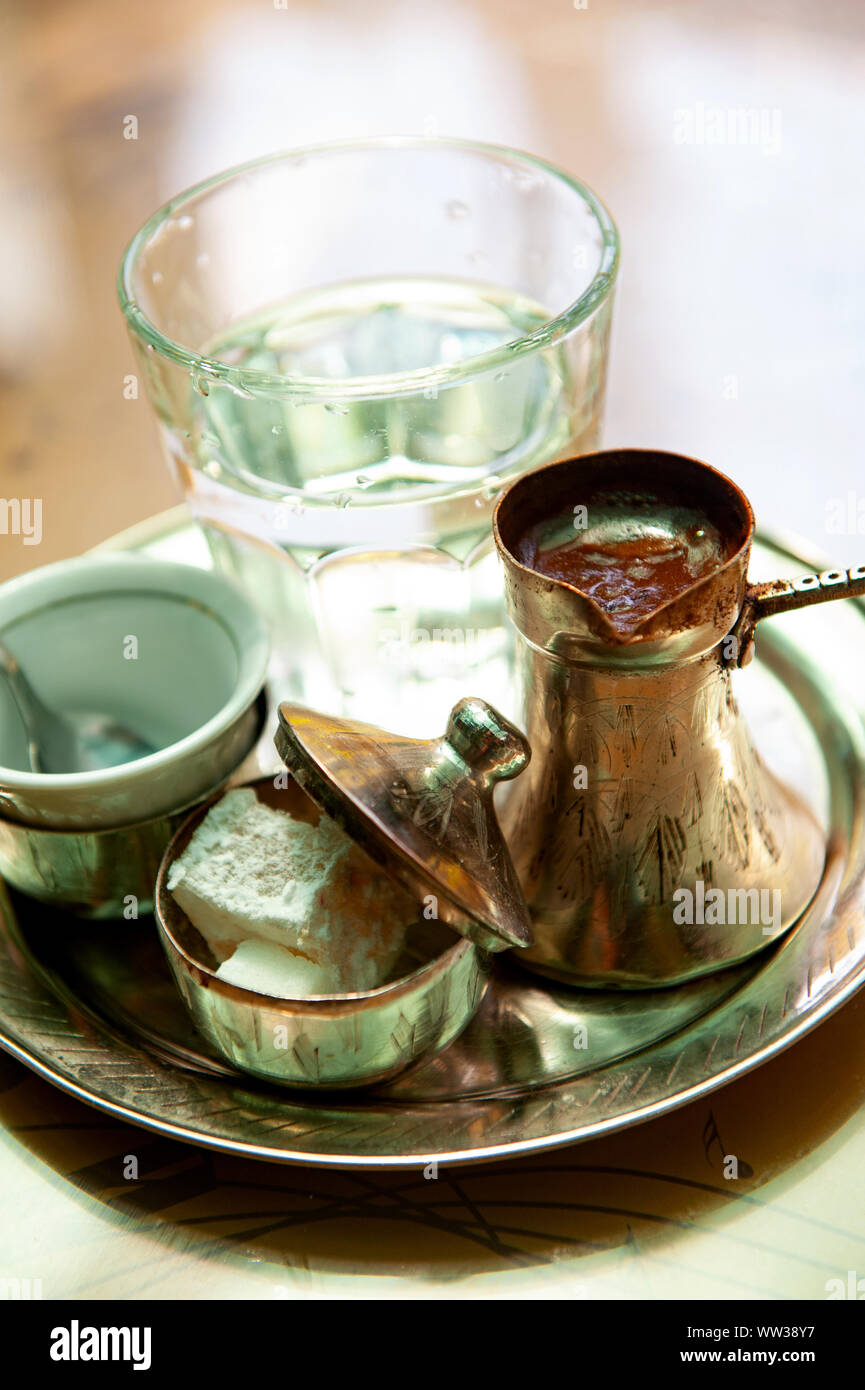 Traditional Bosnian coffee being served in a Sarajevo Café, Bosnia and ...