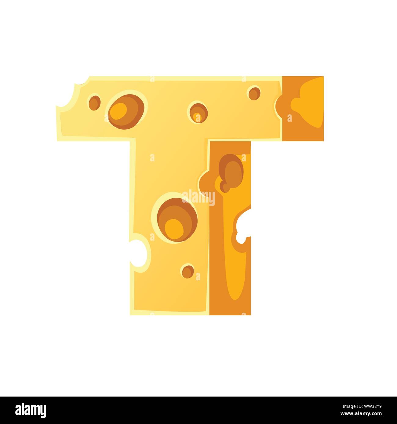 Cheese letter T style cartoon food design flat vector illustration ...