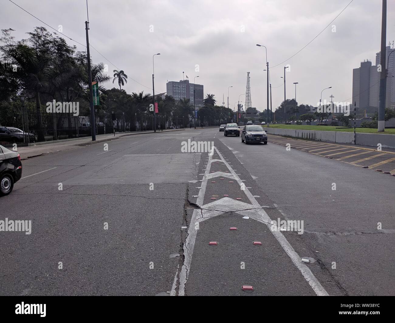 Traffic at the main highways Via expresa and Javier Prado at the ...